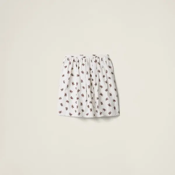 Miu Miu Printed Slubbed Poplin Flared Skirt - White/cocoa Brown