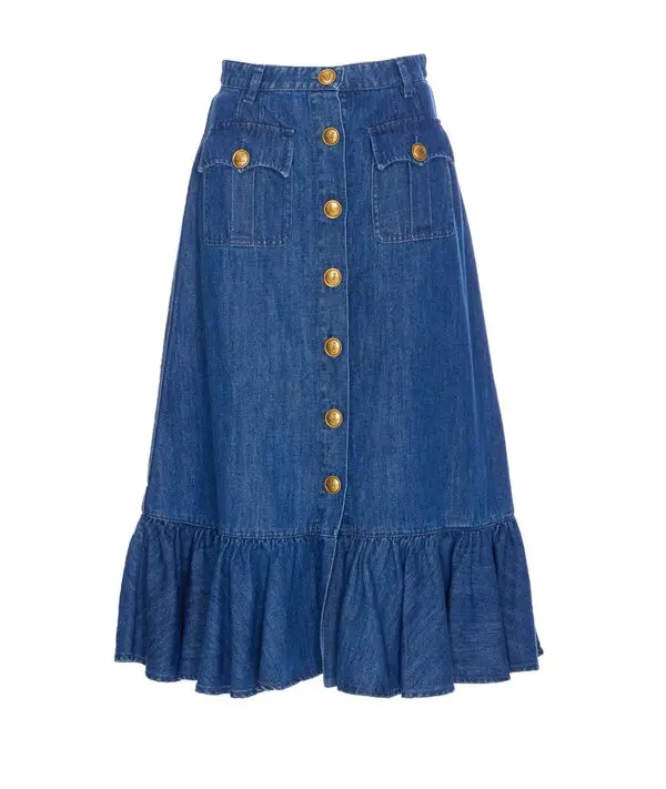 Valentino Garavani Denim Midi Skirt - Blue