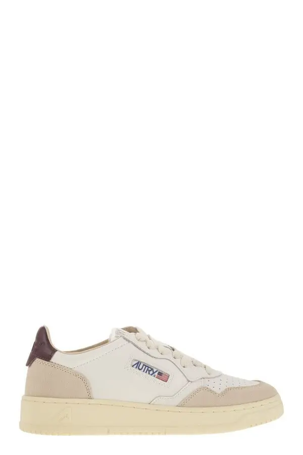 AUTRY Medalist Low Leather And Suede Sneakers - White/bordeaux