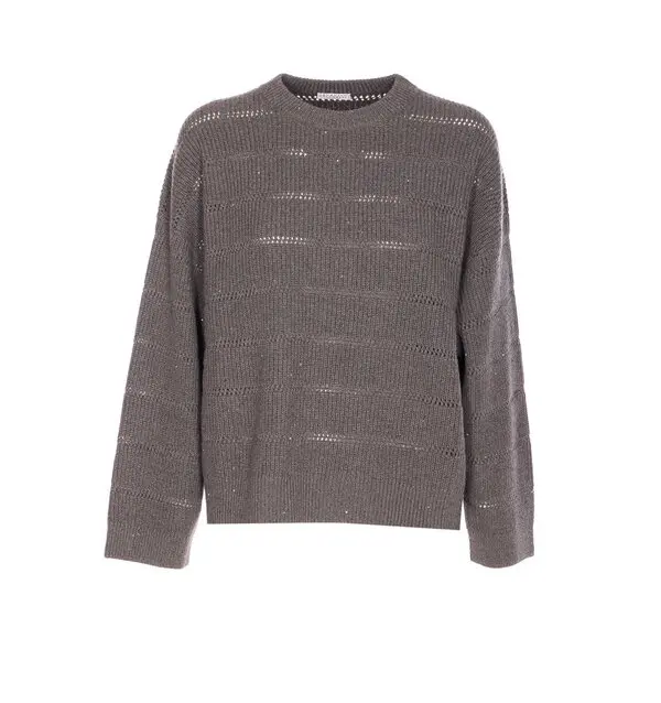 Brunello Cucinelli Crewneck Sweater With Sequins - Grey