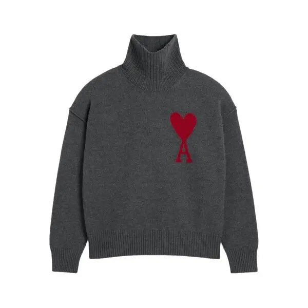 Ami Intarsia-knit Logo Sweater - Grey/red