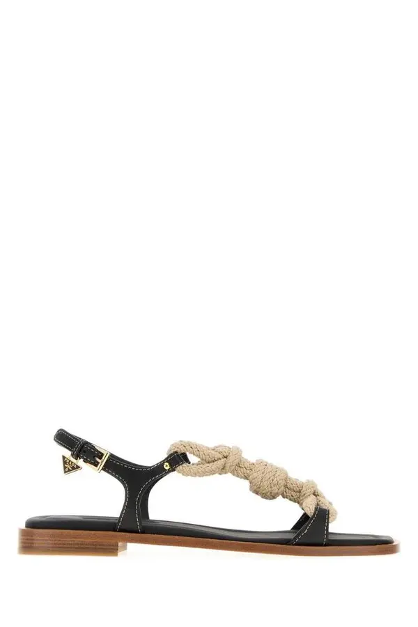 Prada Two-tone Leather And Fabric Sandals - Multicoloured