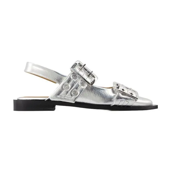 GANNI Feminine Buckle Ballerinas - Silver
