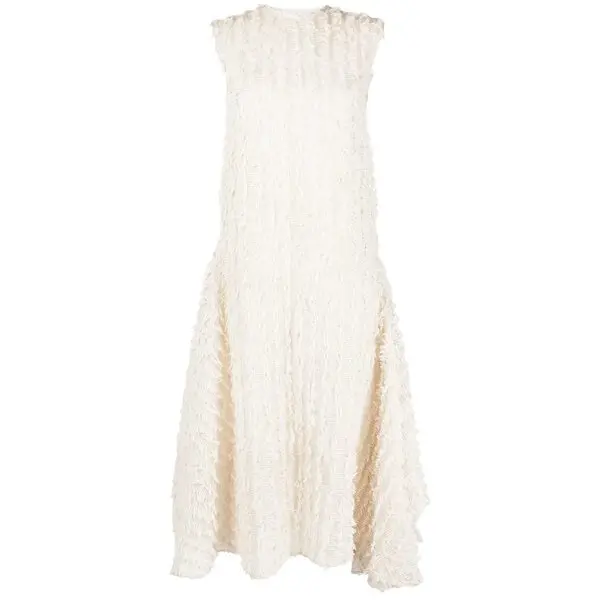 CALCATERRA Frayed-edge Mid-length Dress - Beige