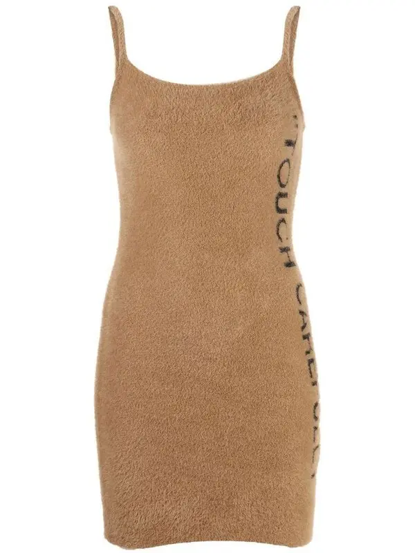 Off-White Slogan Detail Mini Dress - Brown