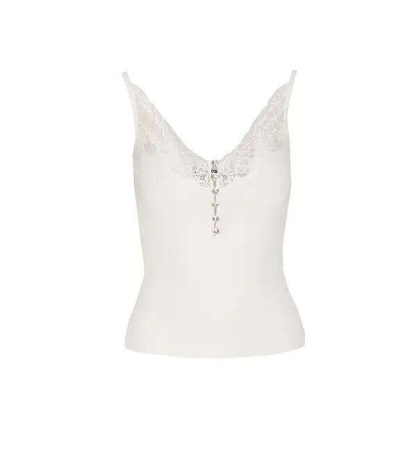 SELF-PORTRAIT Lace Trim Knit Top - White