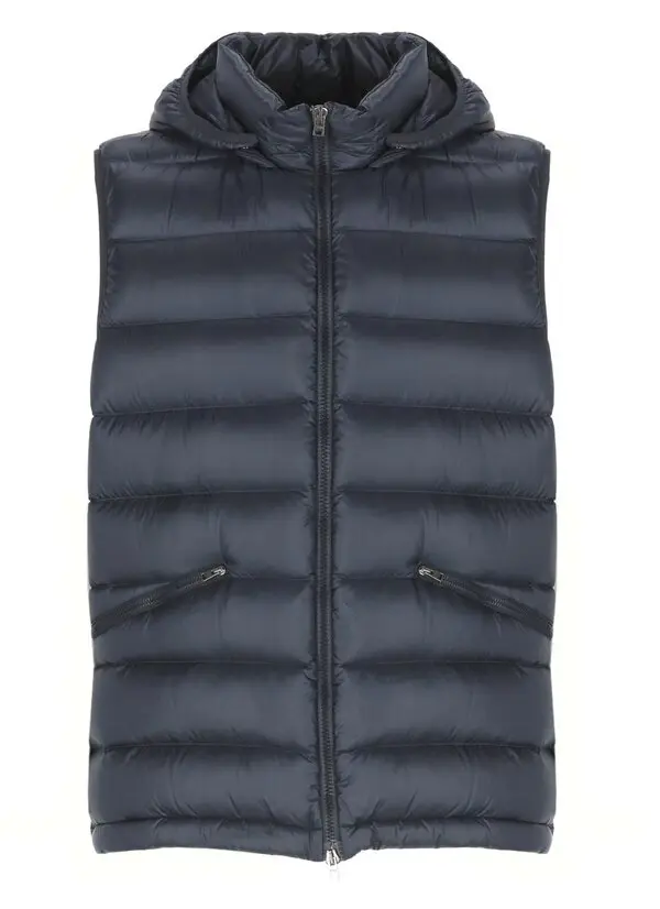 Herno Quilted Vest With Removable Hood - Blue