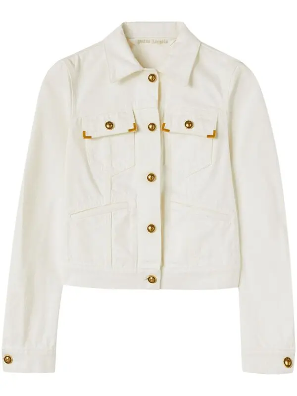 Palm Angels Spread-collar Cotton Denim Jacket - Beige