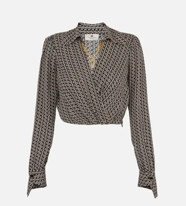 Elisabetta Franchi Slim-fit Cropped Georgette Shirt - Nero/latte