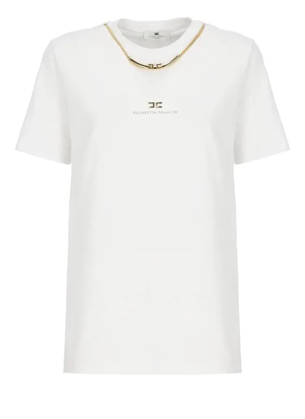 Elisabetta Franchi T-shirt With Removable Chain - White