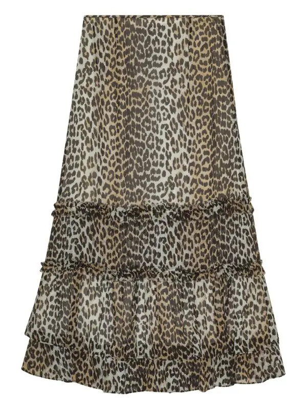 GANNI Leopard Print Maxi Skirt - Multicolour