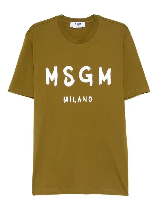 MSGM Cotton T-shirt With Front Printed Logo - Green
