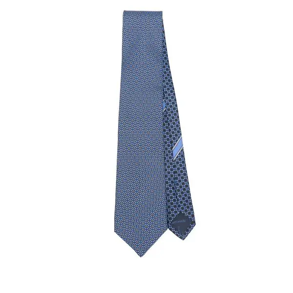 FERRAGAMO Gancini Print Tie - Blue