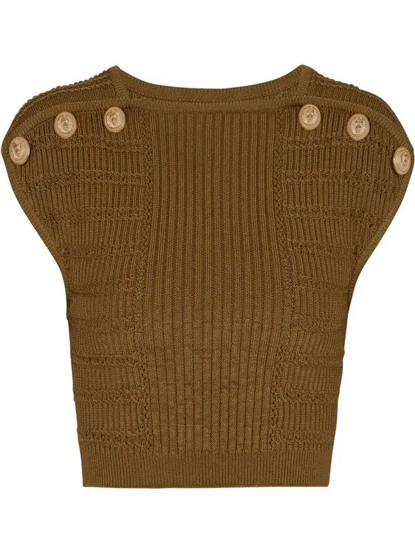 Balmain Button-embossed Knit Cropped Top - Beige
