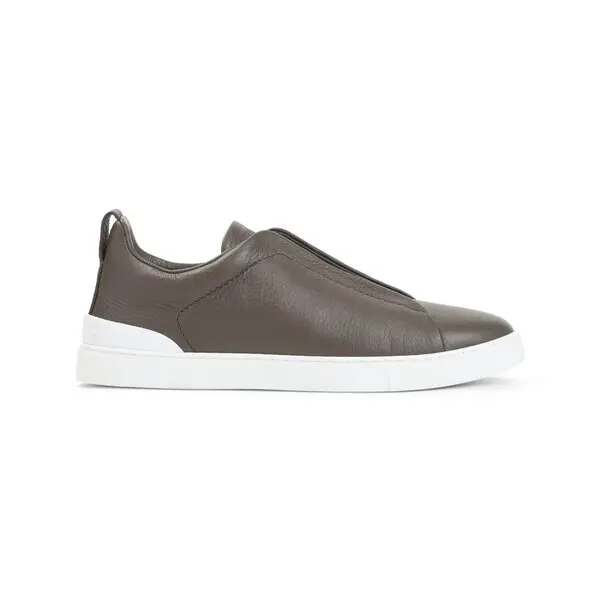 Zegna Triple Stitch Leather Sneakers - Brown