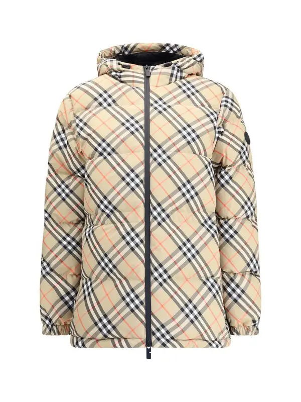 Burberry Hooded Check Down Jacket - Beige