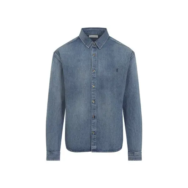 Saint Laurent Cassandre Logo Cotton Shirt - Blue