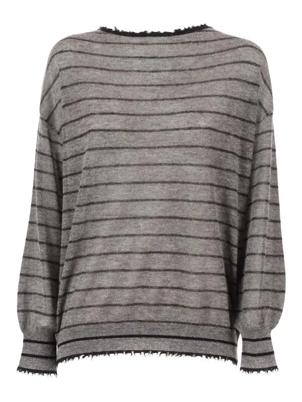 KANGRA Boat Neck Sweater With Fringed Details - Gray