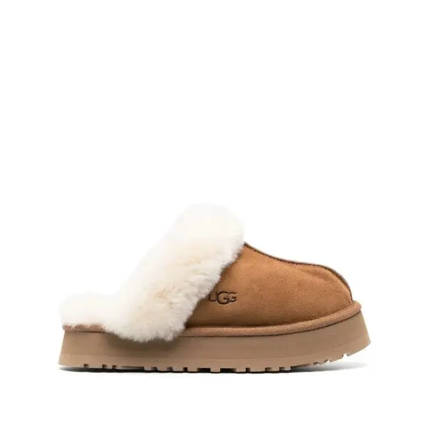 UGG Disquette Shearling Platform Slippers - Beige