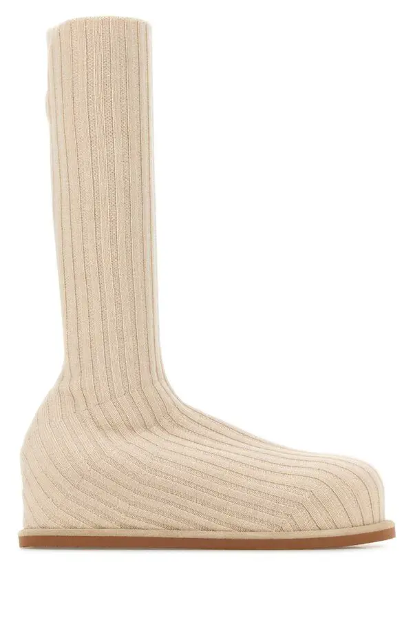 Amina Muaddi Veneda Stretch Boots - Beige O Tan