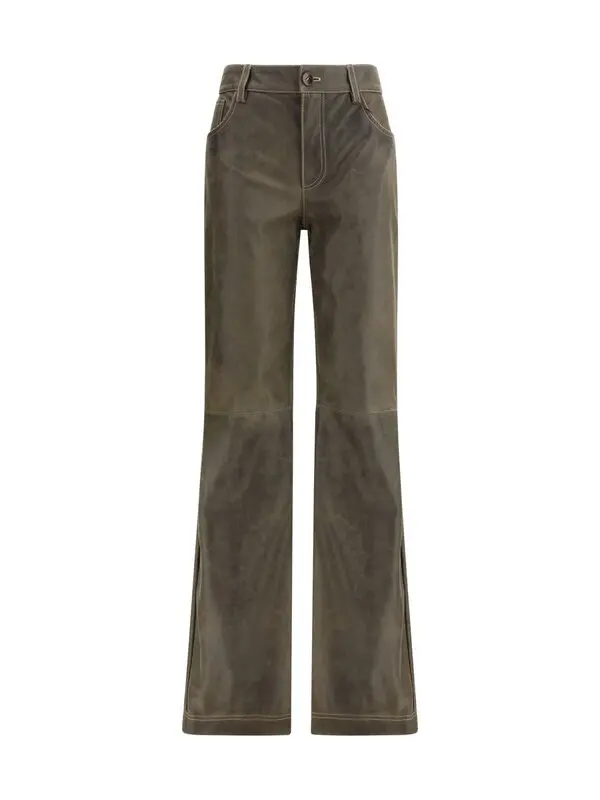 Etro Leather Straight Leg Pants - Brown