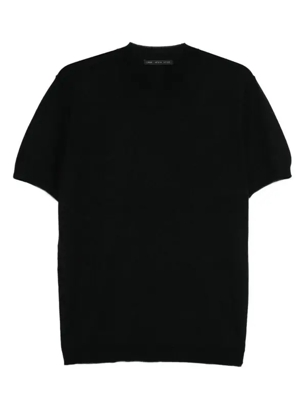 LOW BRAND Ribbed Wool Short Sleeve Sweater - Black