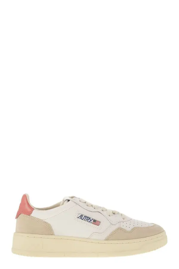 AUTRY Medalist Low Leather And Suede Sneakers - White/beige/pink