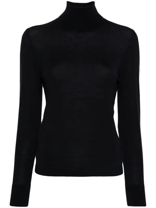 ALLUDE Turtleneck Flat Knit Sweater