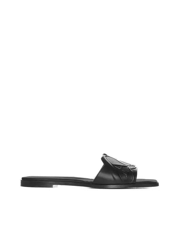 Alexander McQueen Seal Leather Flat Sandals - Black
