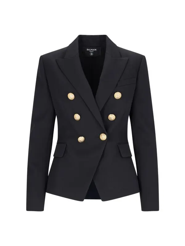 Balmain Wool Twill Double-breasted Jacket - Black