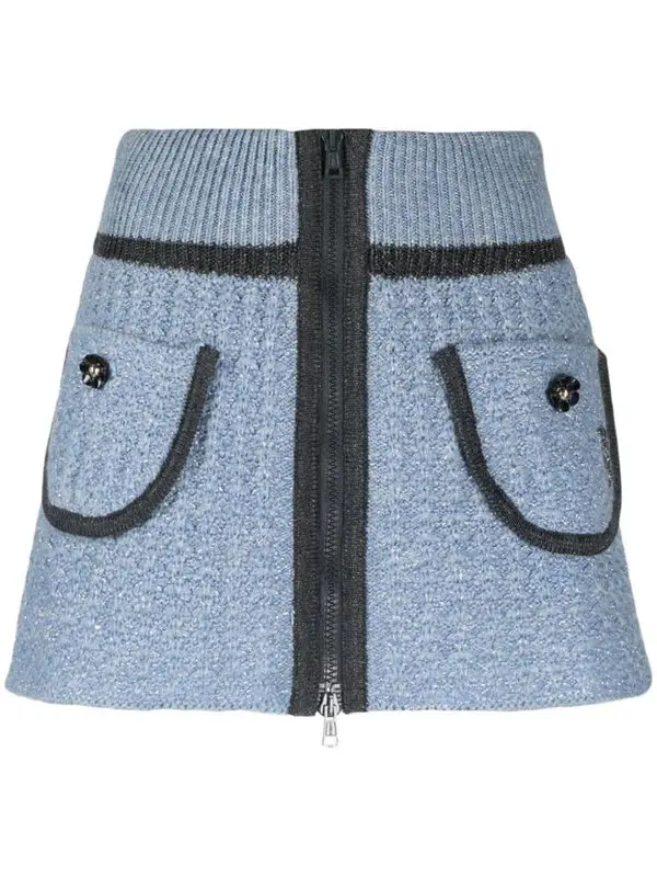 CORMIO Floral-embroidery Knitted Miniskirt - Blue Pervinca