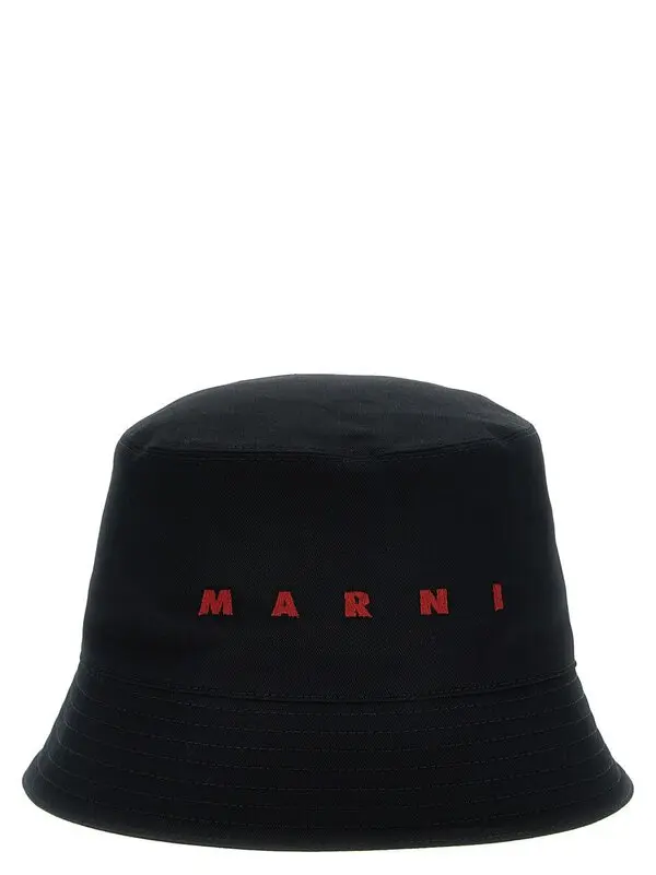 Marni Cotton Bucket Hat With Embroidered Logo - Black