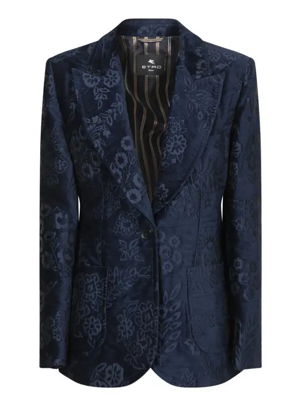 Etro Single-breasted Velvet Jacket - Blue
