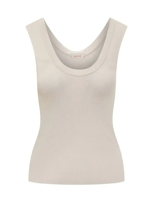 JUCCA Sleeveless Rib Knit Top - Beige