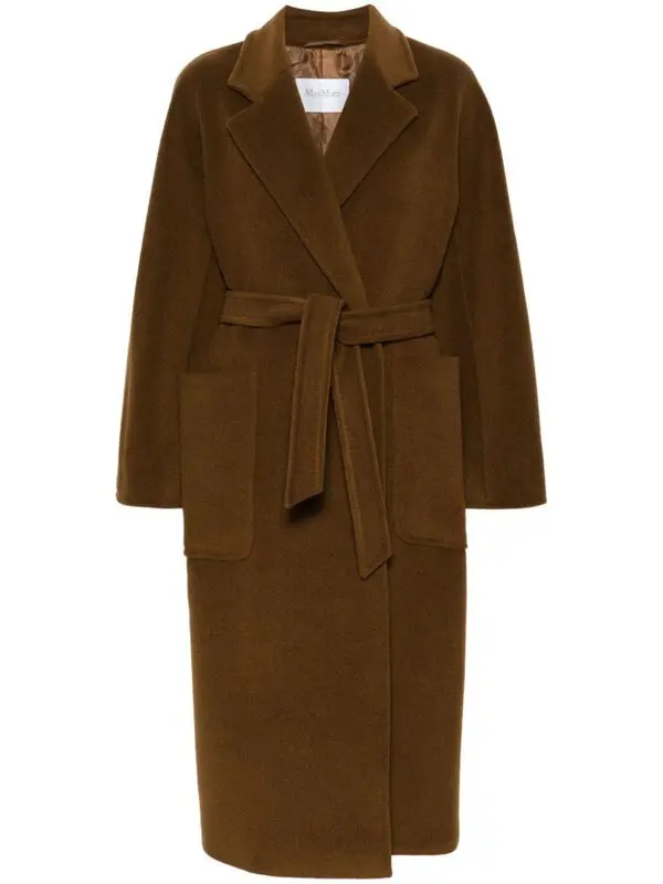 Max Mara Long Coat In Camel Hair With Belt - Brown