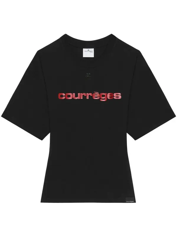 COURREGES Logo-print T-shirt - Black / Ruby