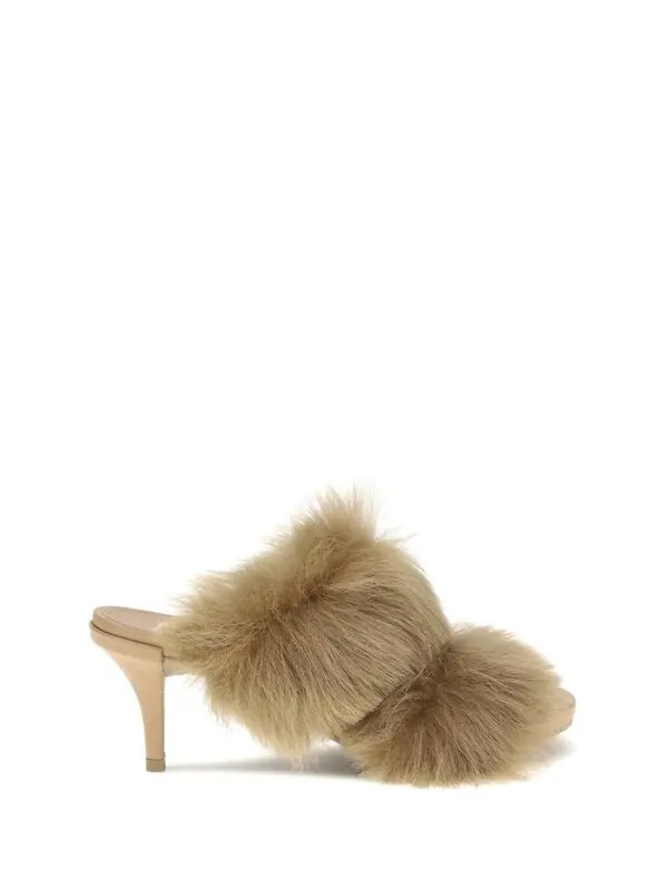 PEDRO GARCIA Fur-trimmed Mule Sandals - Beige
