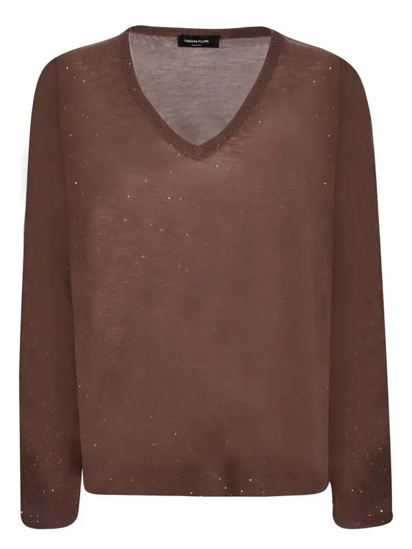 Fabiana Filippi Long Sleeve V-neck Sweater - Brown
