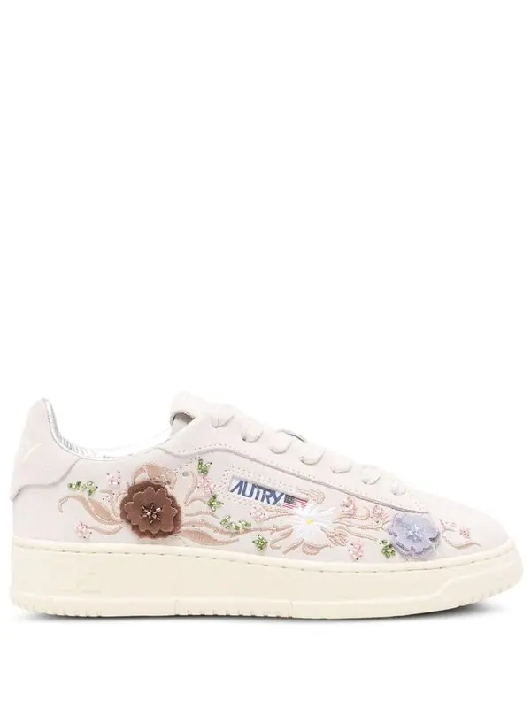 AUTRY Dallas Low Top Sneakers With Floral Embroidery - Bianco E Marrone