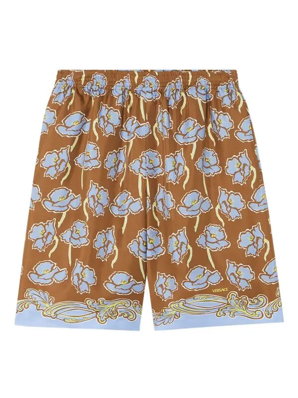 Versace Printed Silk Shorts - Tabac
