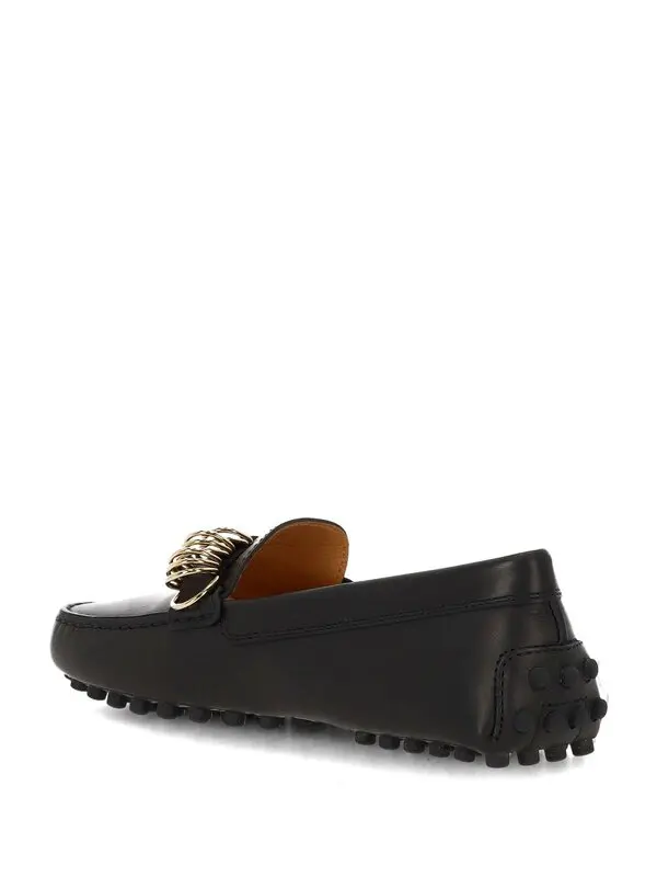 TOD'S Leather Loafers With Ring Detail - Black