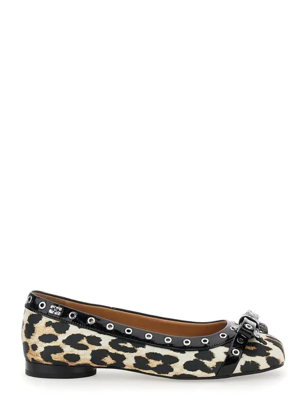 GANNI Leopard Print Ballet Flats With Eyelets - Multicolor