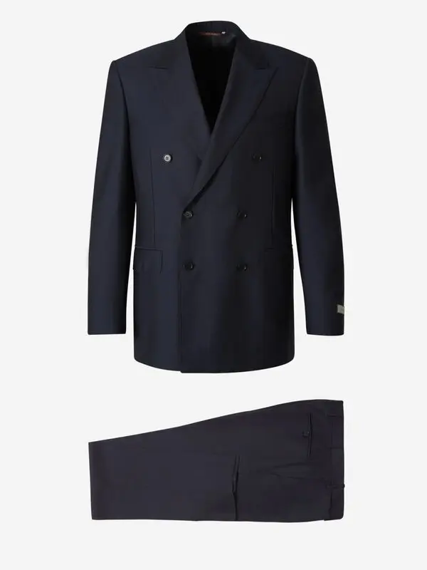 Canali Plain Wool Suit - Midnight Blue