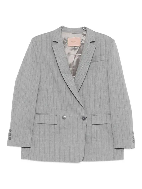 TWINSET Double-breasted Pinstripe Blazer - Grey