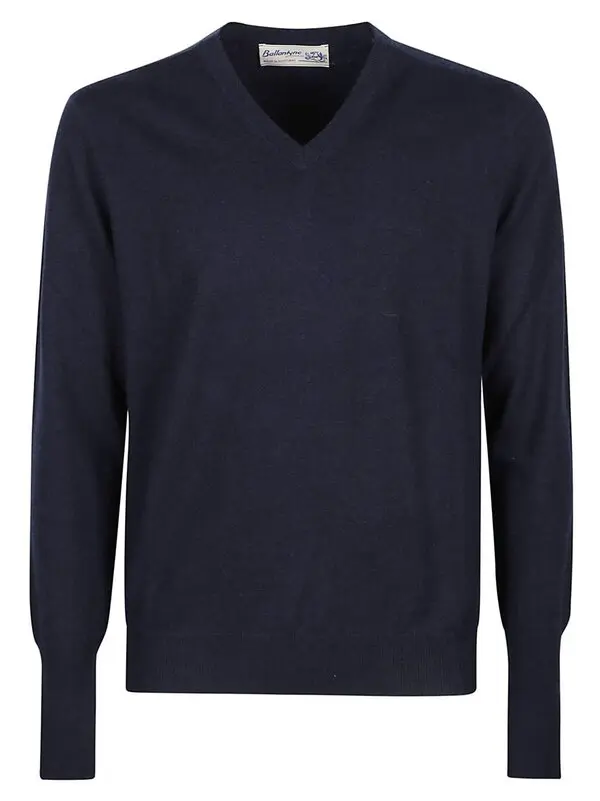 BALLANTYNE Plain V-neck Cashmere Sweater - Blue