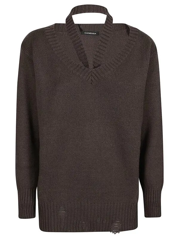 CANESSA Sole V-neck Cashmere Sweater - Brown