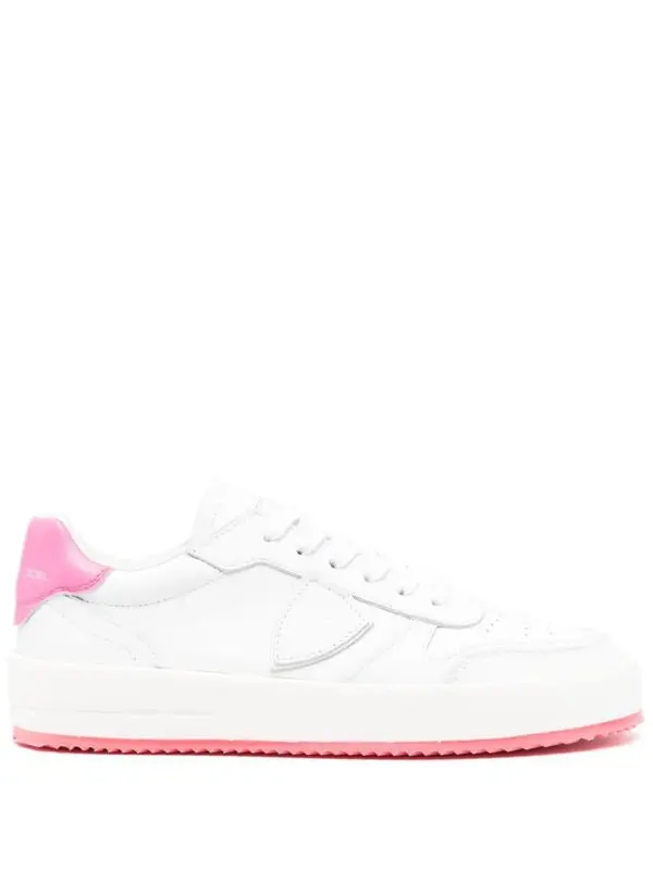 Philippe Model Leather Flat Sneakers - Veau Blanc/fucsia