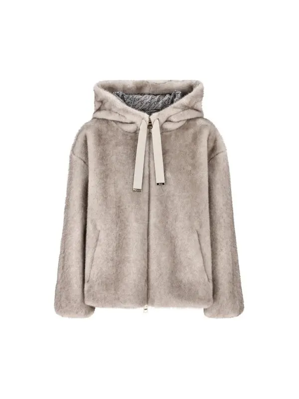Herno Fur-effect Hooded Jacket - Gray