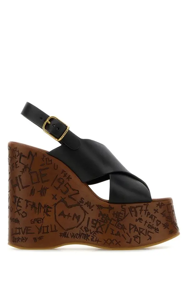 Chloé Maxime Wedge Sandals - Black
