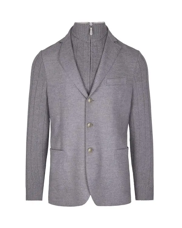 Eleventy Wool Jacket - Medium Gray, Sand